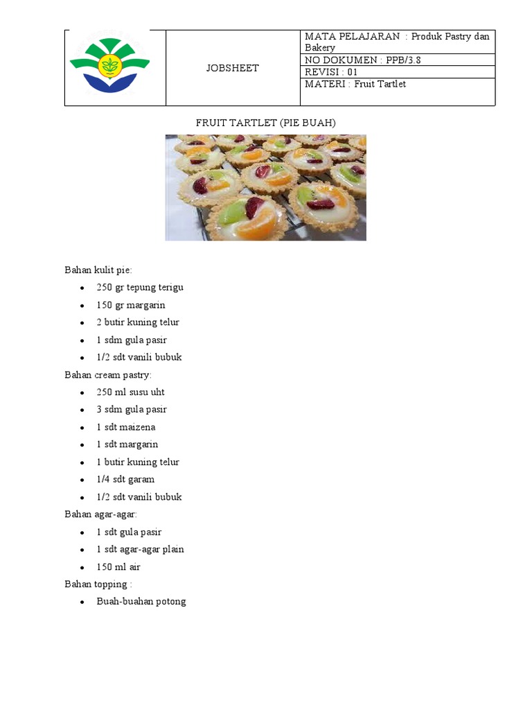 Jobsheet Fruit Tartlet | PDF