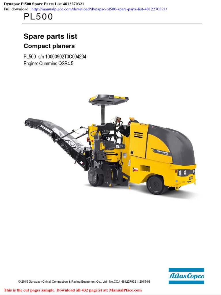 Dynapac Pl500 Spare Parts List 4812270321 | PDF