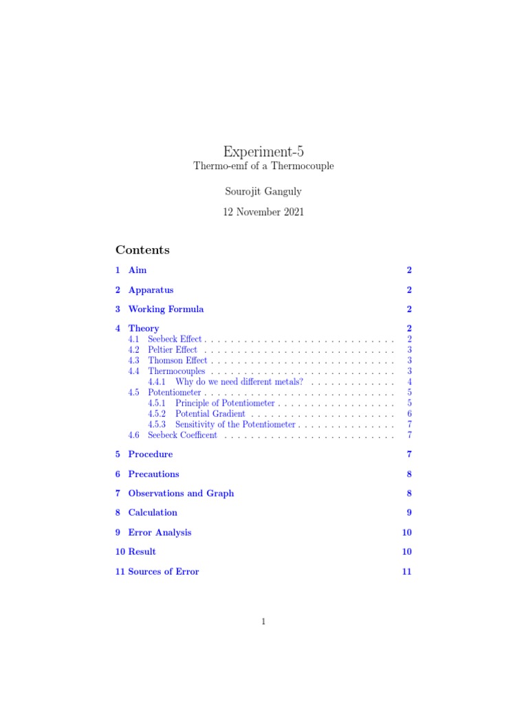 Thermo Emf of A Thermocouple Lab Report | PDF | Thermocouple | Voltage