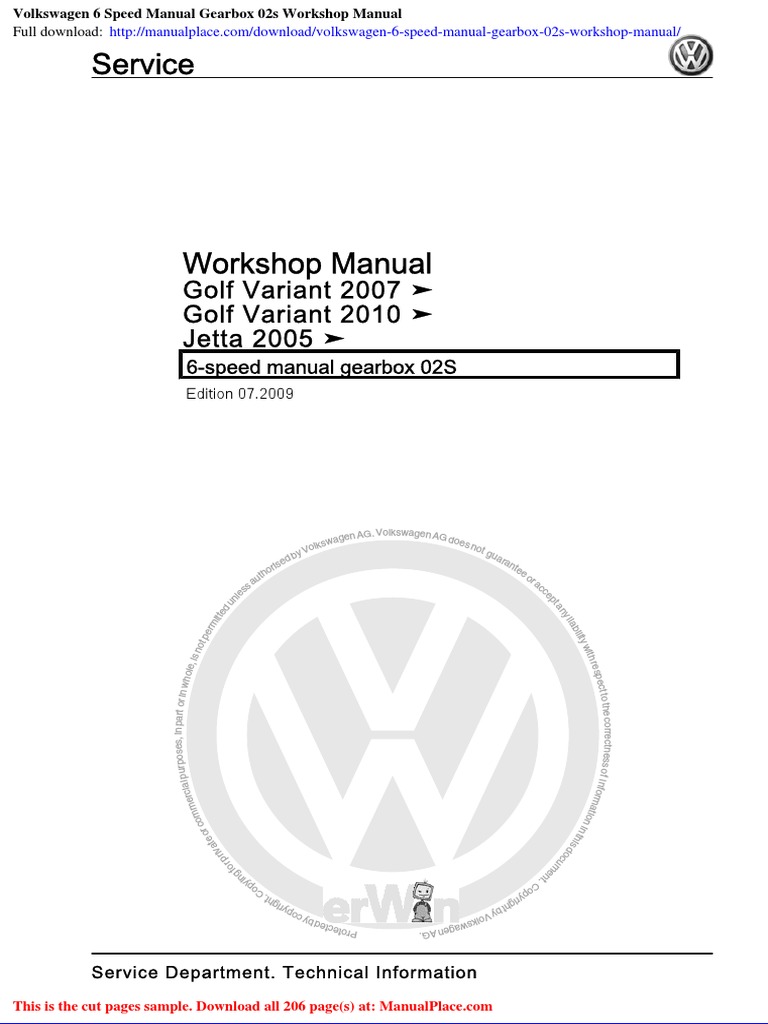 Volkswagen 6 Speed Manual Gearbox 02s Workshop Manual | PDF | Manual ...