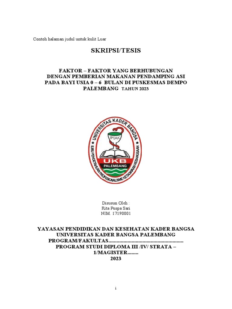 Contoh Cover Skripsi dan Tesis UKB | PDF
