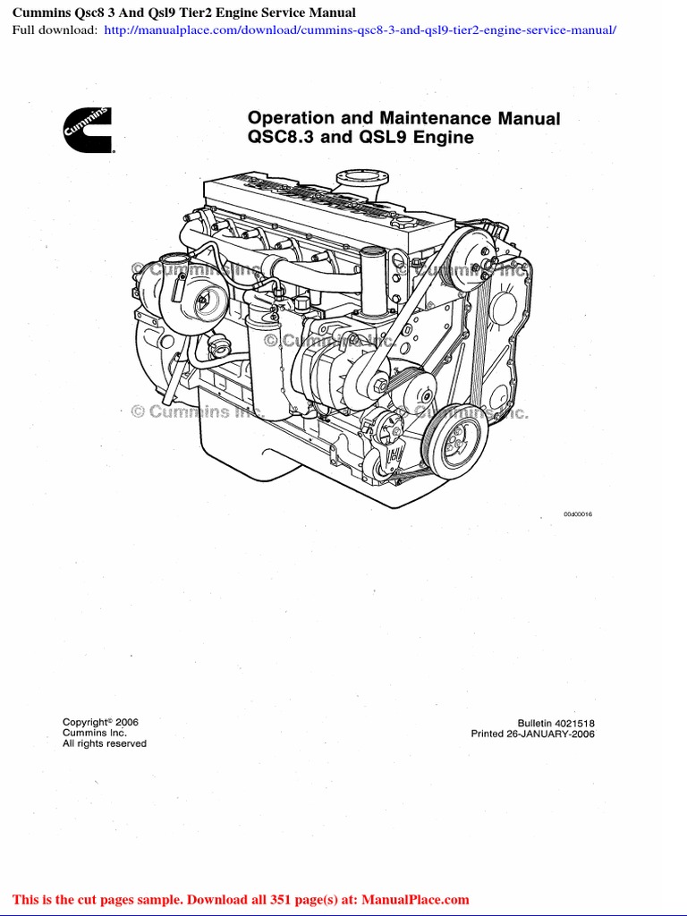 Cummins Qsc8 3 and Qsl9 Tier2 Engine Service Manual | PDF