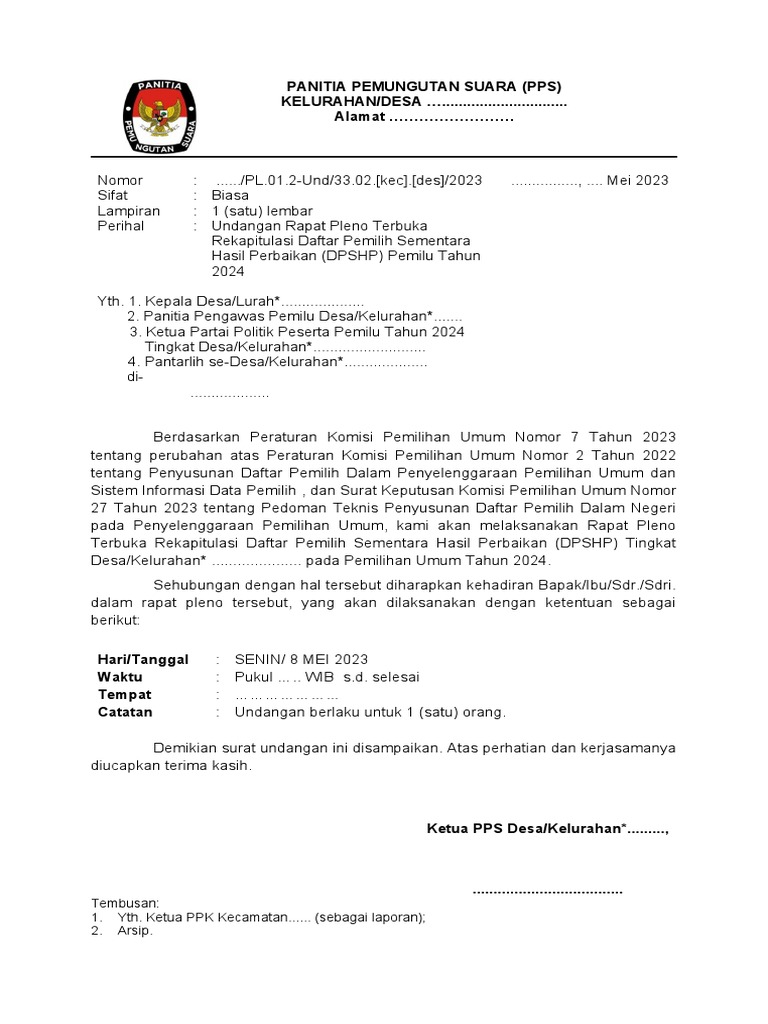 Undangan Rapat Pleno DPSHP | PDF