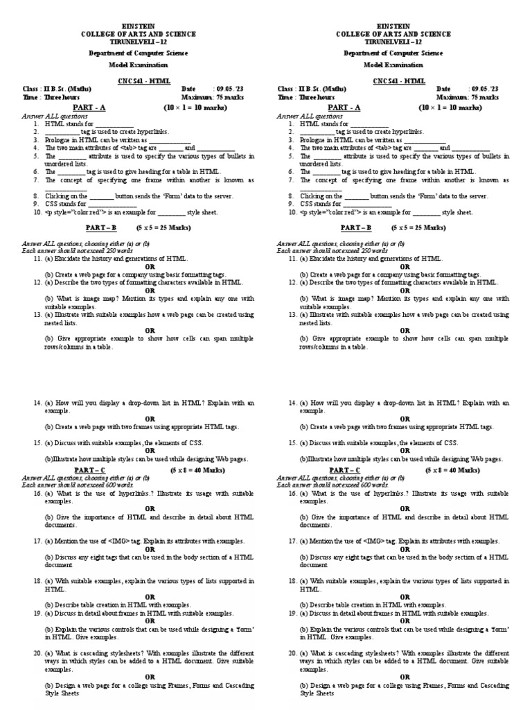 HTML - Model Qn-Final | PDF | Html Element | Html