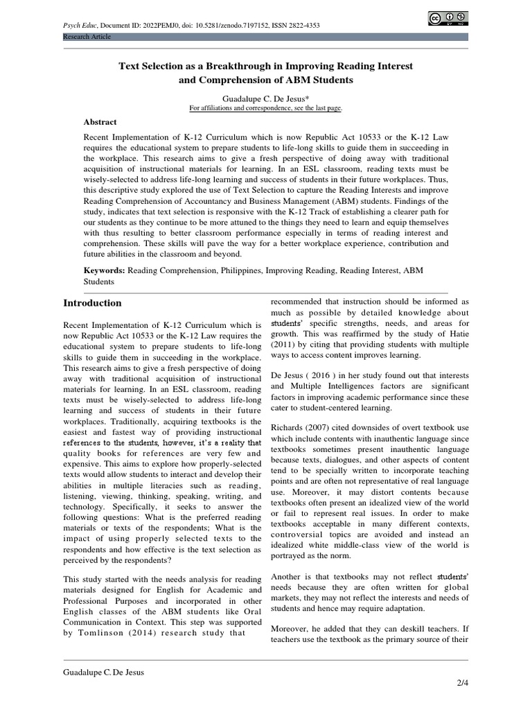 Text Selection As A Breakthrough in Improving Reading Interest and ...