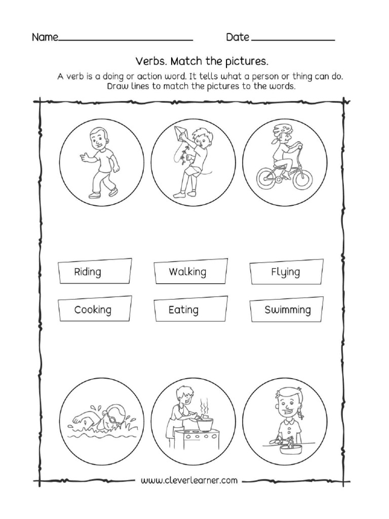 Quality - Kindergarten Free Worksheets Verbs 5k | PDF