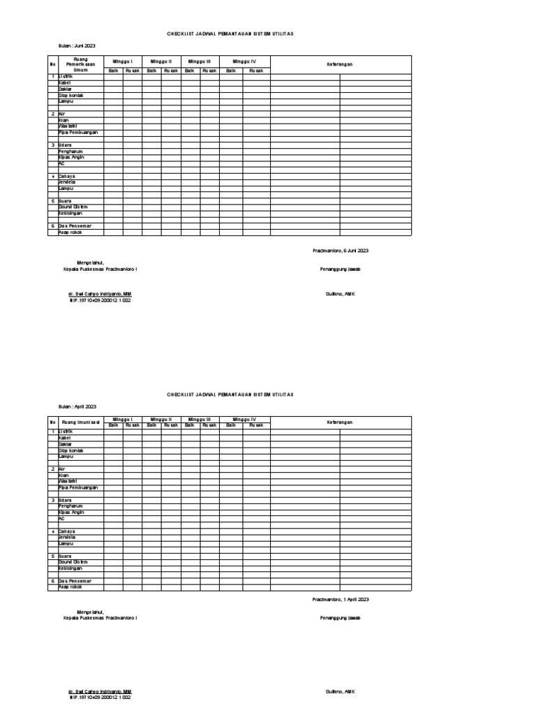 Form Cek List Ruangan | PDF