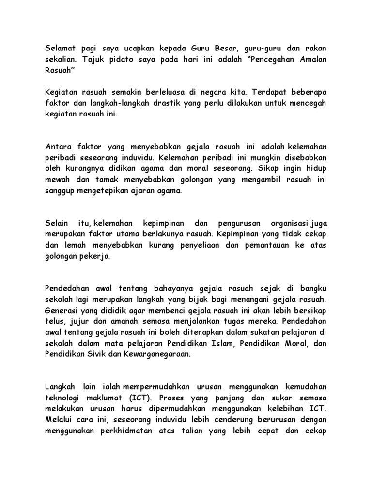 Contoh Karangan Bertajuk Rasuah | PDF