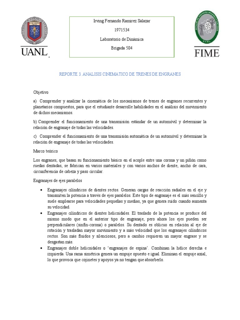 Reporte 3 | PDF | Engranaje | Transmisión automática