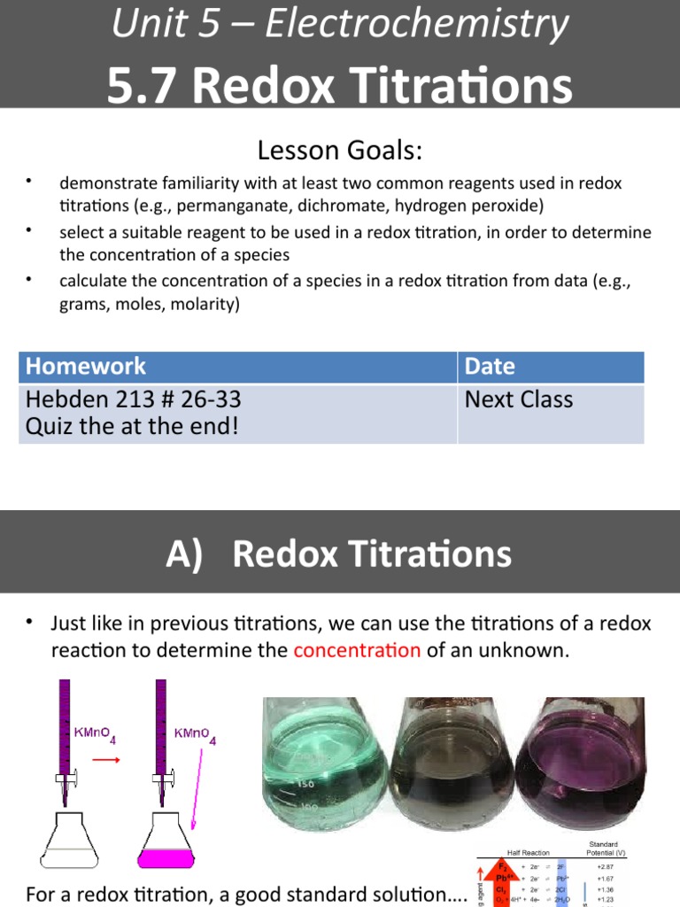 5 7 Redox Titrations Pdf Titration Chemistry