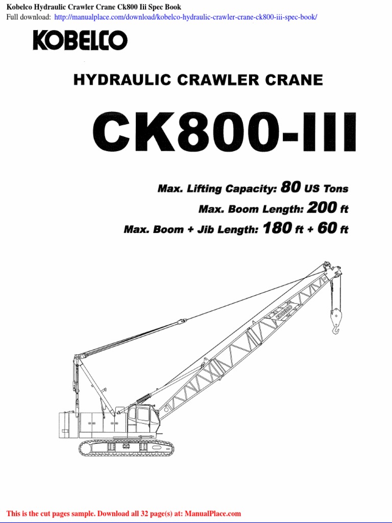 Kobelco Hydraulic Crawler Crane Ck800 III Spec Book | PDF | Crane (Machine) | Horsepower