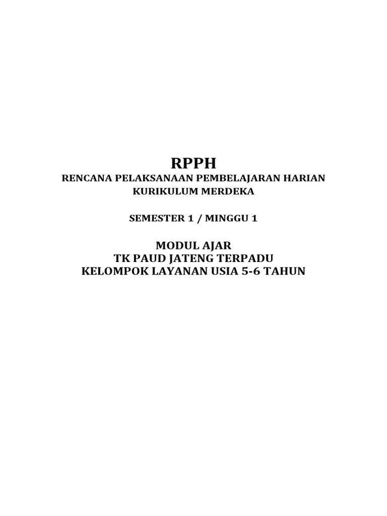 RPPH Kurikulum Merdeka PAUD Semester 1 | PDF
