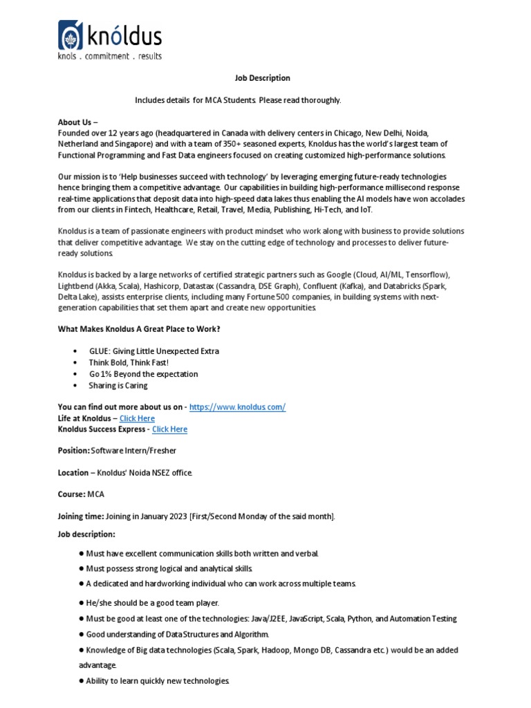 Knoldus - Job Description | PDF | Computing | Information Technology
