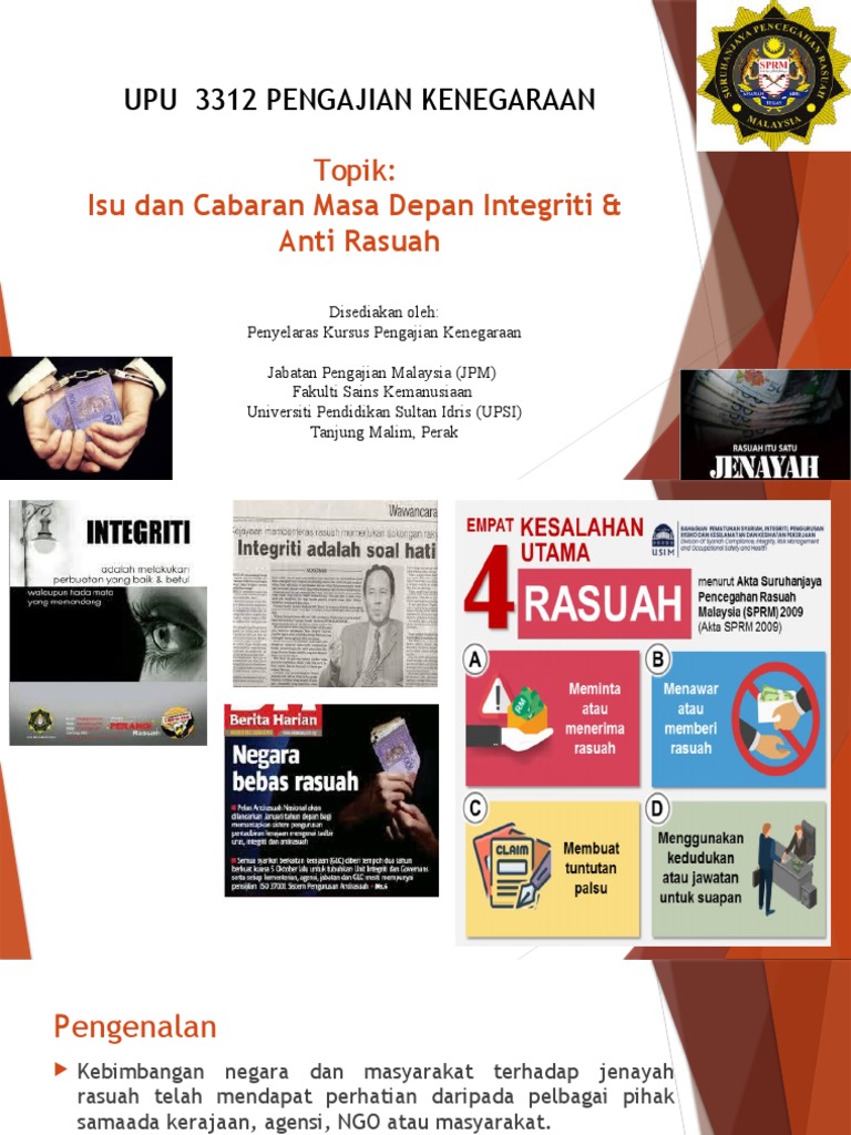 Pengajian Kenegaraan Kuliah 11 Integriti Dan Anti Rasuah | PDF
