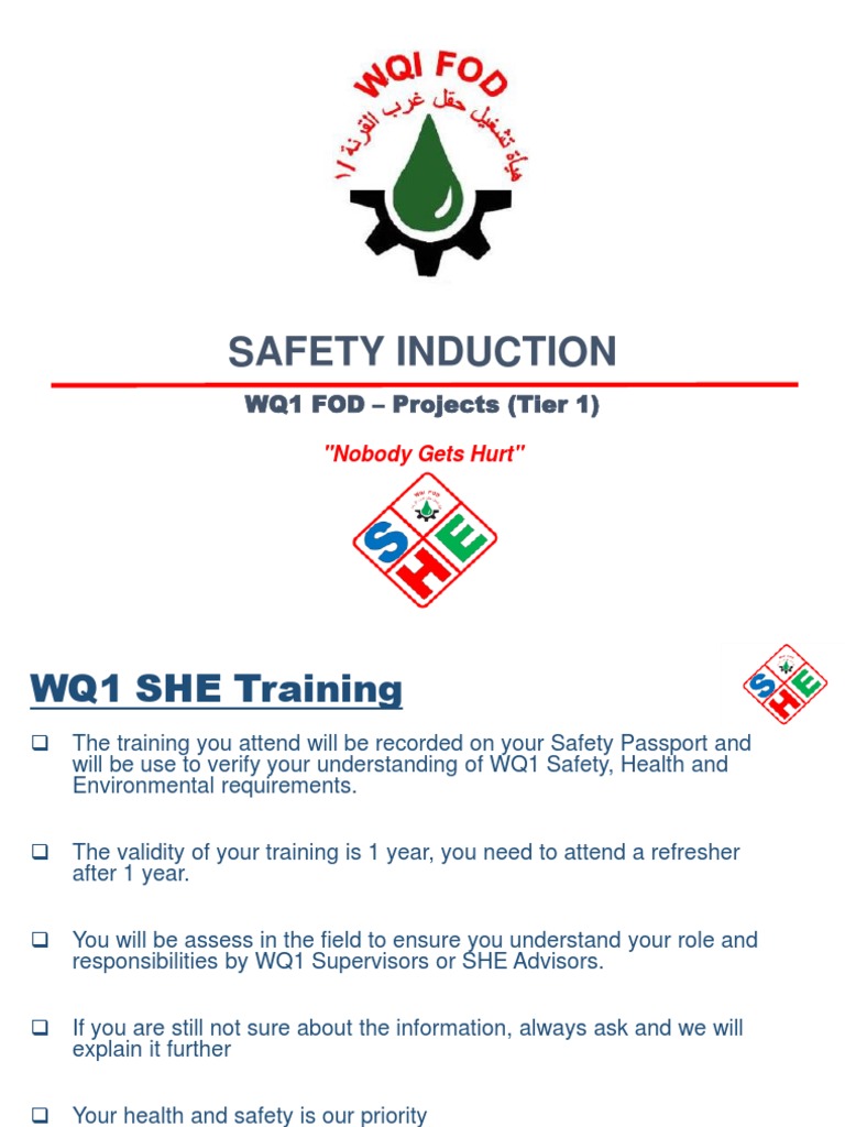 Safety Induction WQ1FOD Tier 1 Induction - Wokers | PDF | Wellness ...