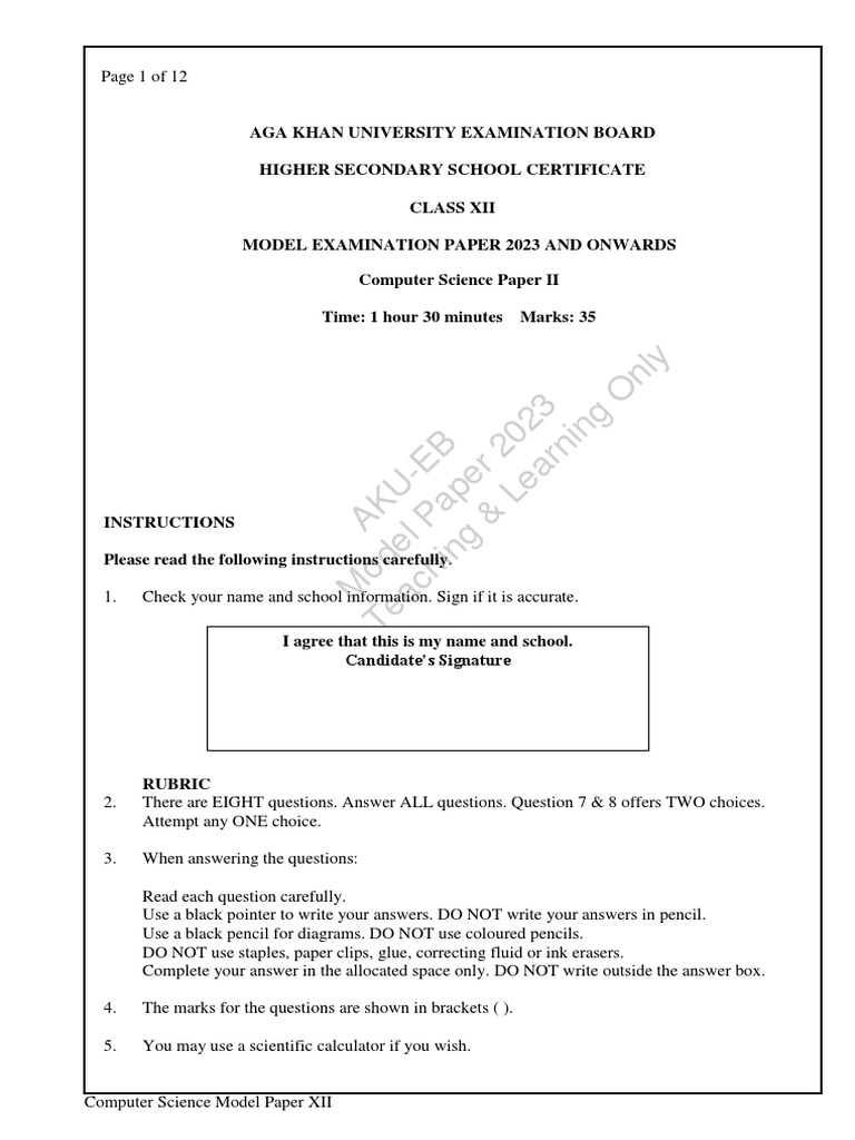 Computer Science Model Paper Xii Paper Ii 2023 Pdf Computing