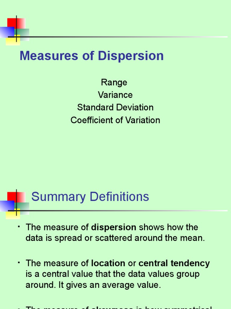 Measures of Dispersion - 1 | PDF | Standard Deviation | Variance Measures of Dispersion - 1 | PDF | Standard Deviation | Variance