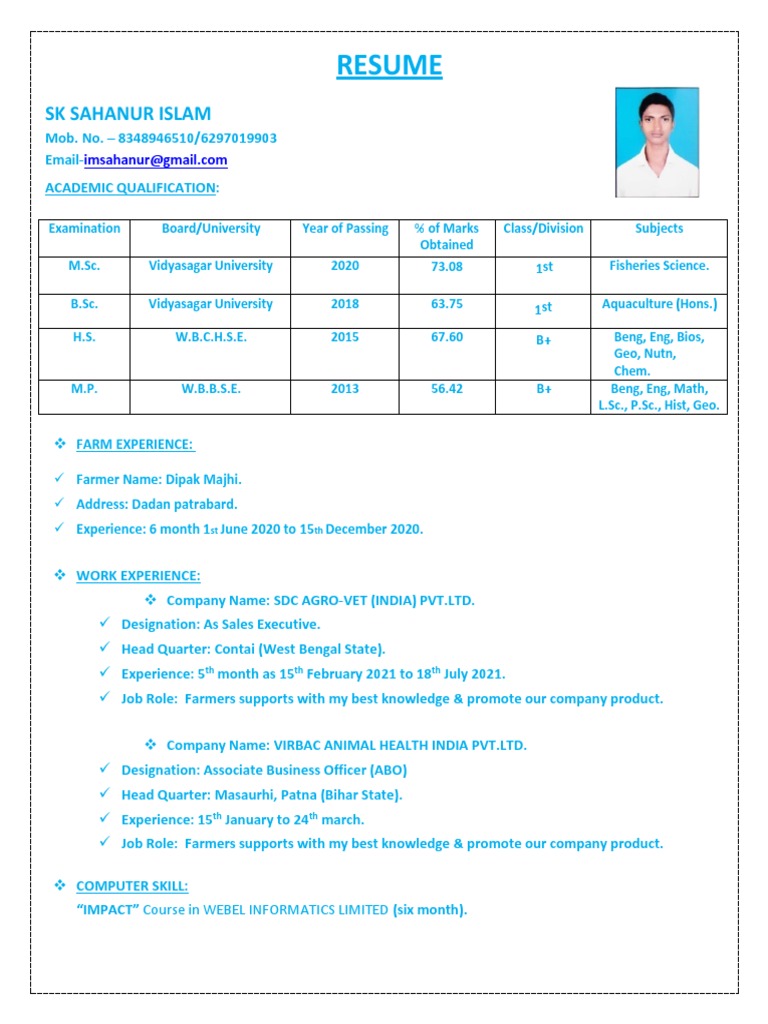 Resume of SK Sahanur Islam | PDF