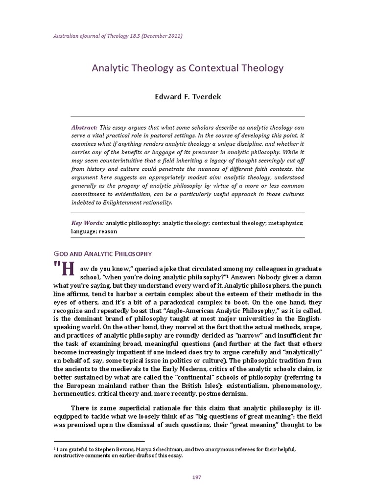 Analytic Theology As Contextual Theology | PDF