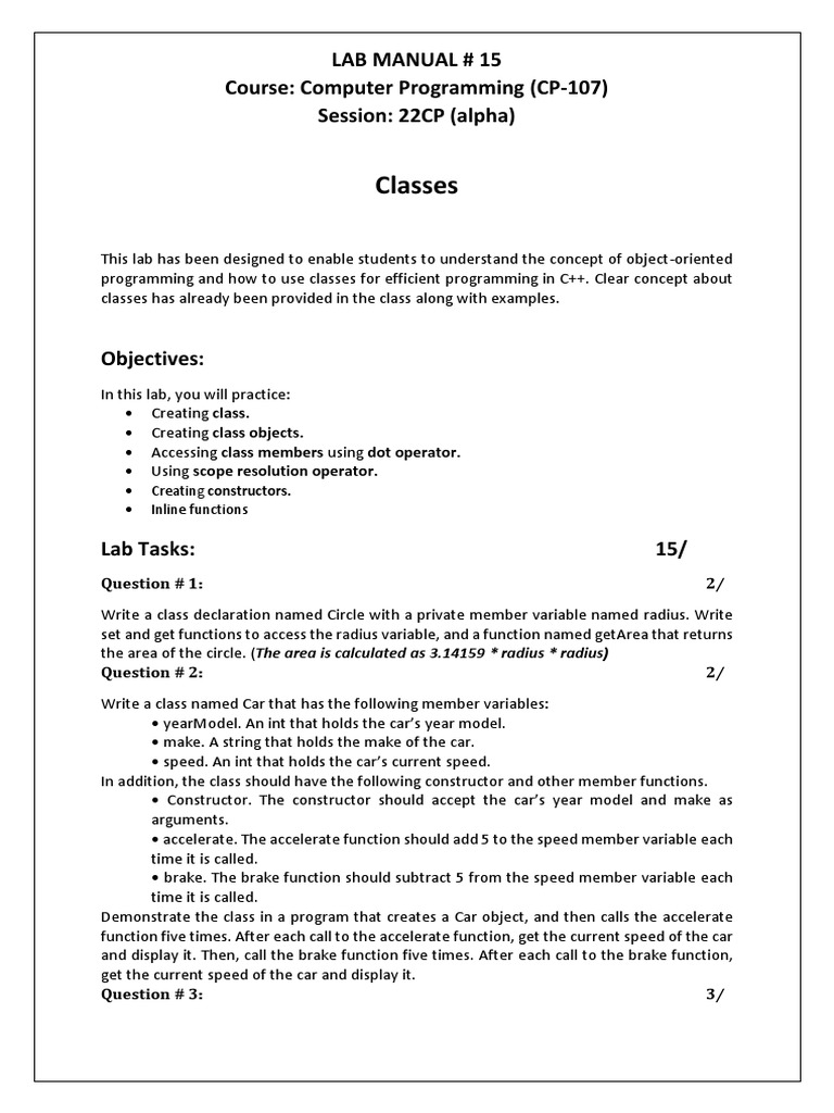 C++ Lab 15 Alpha | PDF | Parameter (Computer Programming) | Class (Computer Programming)