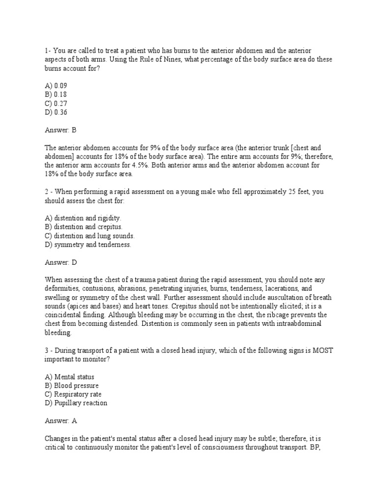 AEMT - Trauma Exam Practice | PDF | Thorax | Shock (Circulatory)