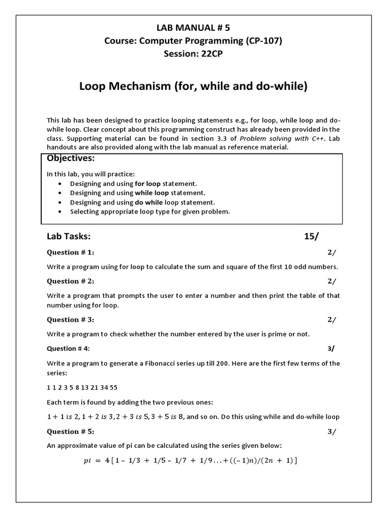 C++ Lab 5 | PDF | Control Flow | Computer Program