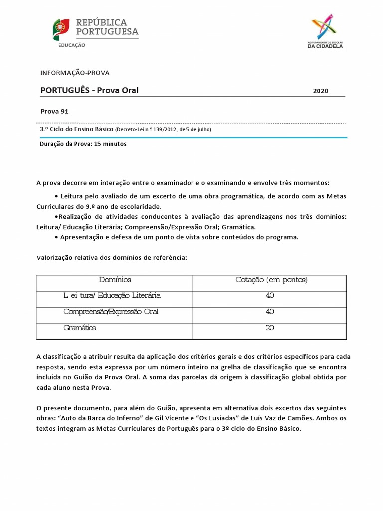 Informação de Prova Portugues Prova 91 | PDF | Discurso | Linguística