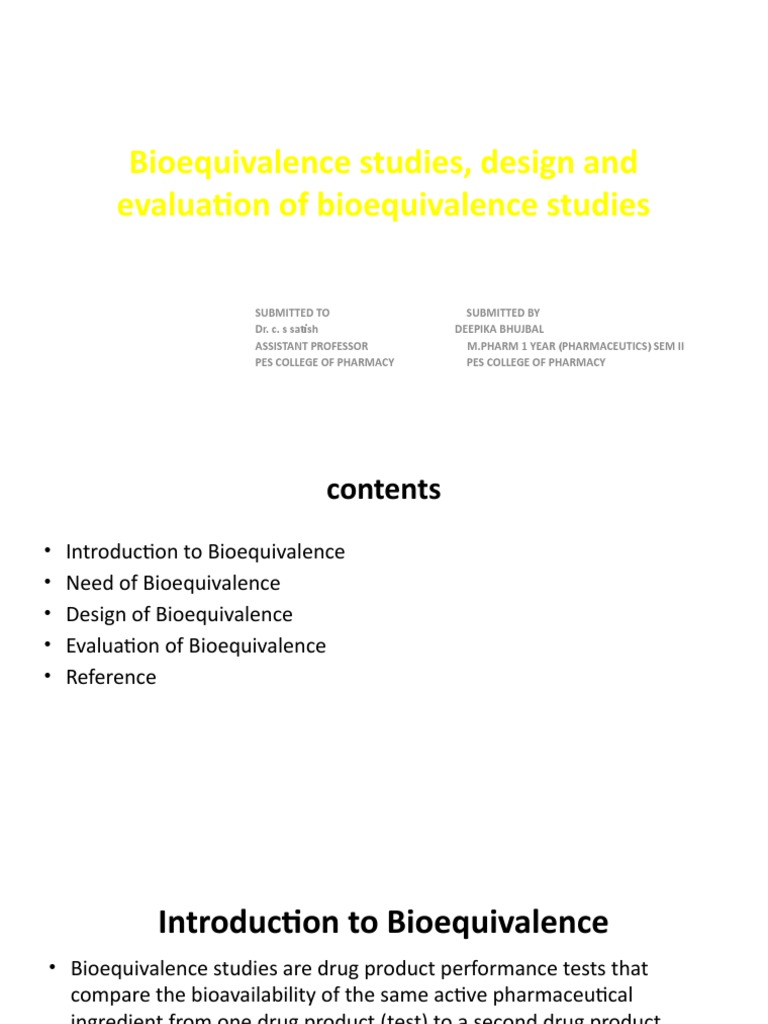 Bioequivalence Study Design and Evaluation | PDF | Bioavailability ...