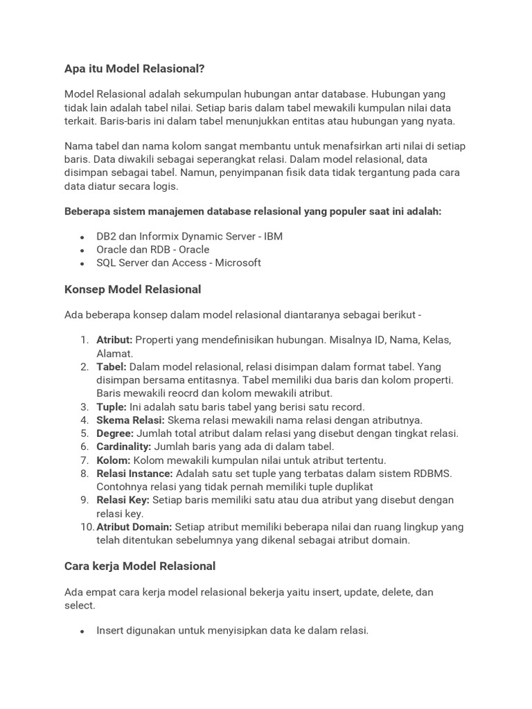 Apa Itu Model Relasional | PDF | Metode & Bahan Ajar | Teknologi & Rekayasa