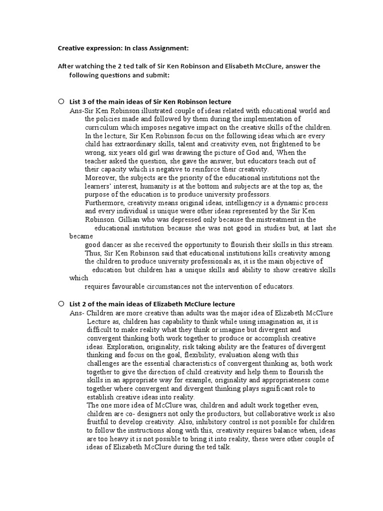 Creative Expression - in Class | PDF | Creativity | Cognition