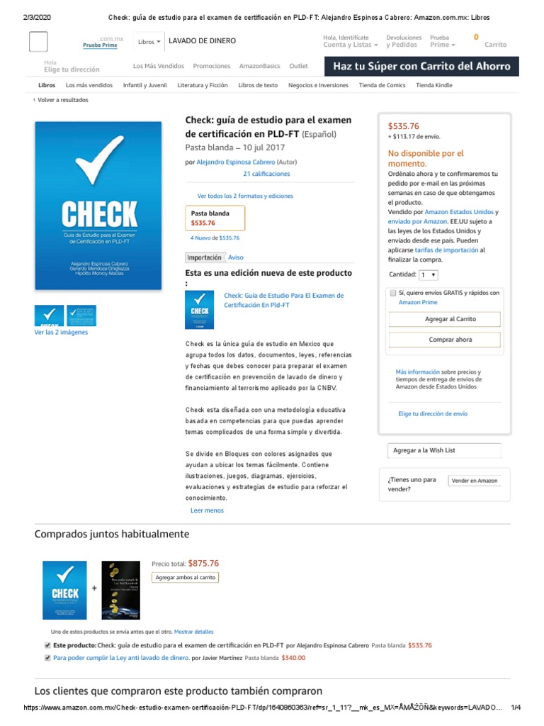 Check - Guía de Estudio para El Examen de Certificación en PLD-FT - Alejandro Espinosa Cabrero ...
