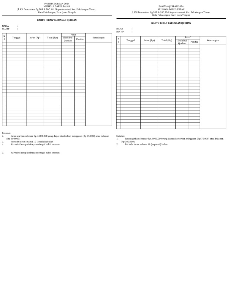 Iuran Panitia Qurban 2024 | PDF