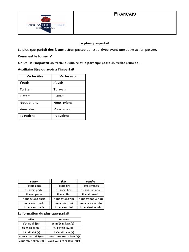 Formation et usages du plus-que-parfait | PDF