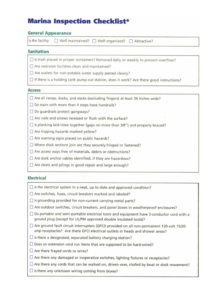 Marina Checklist | PDF