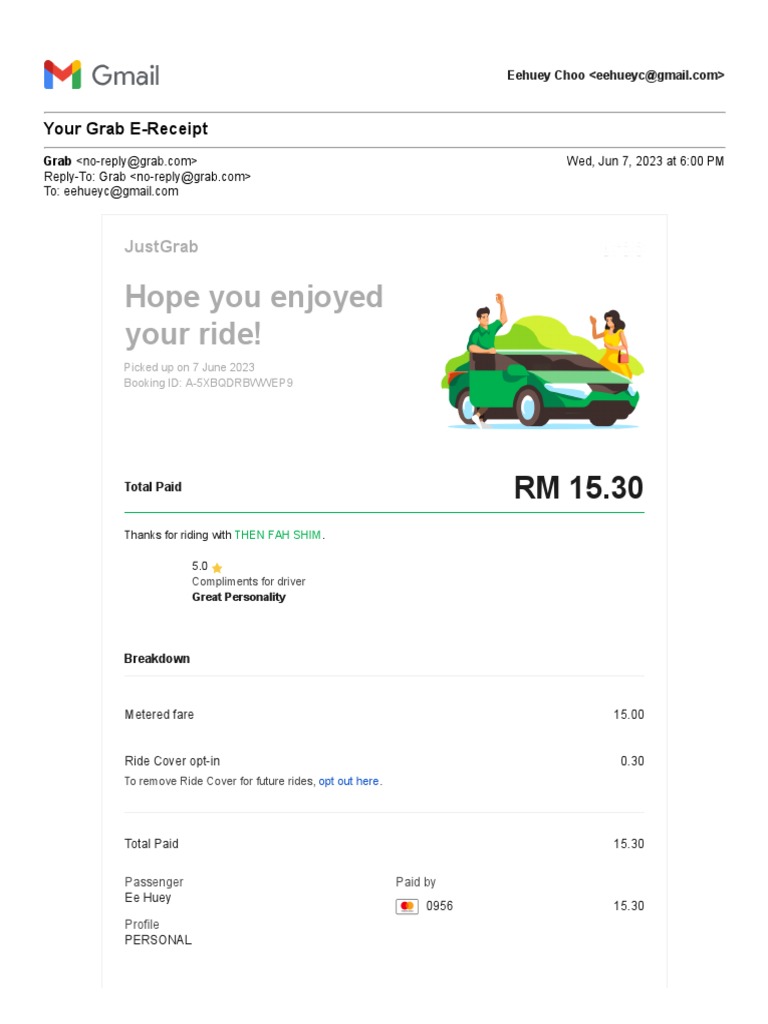 (PCSB To Hotel) Grab E-Receipt | PDF