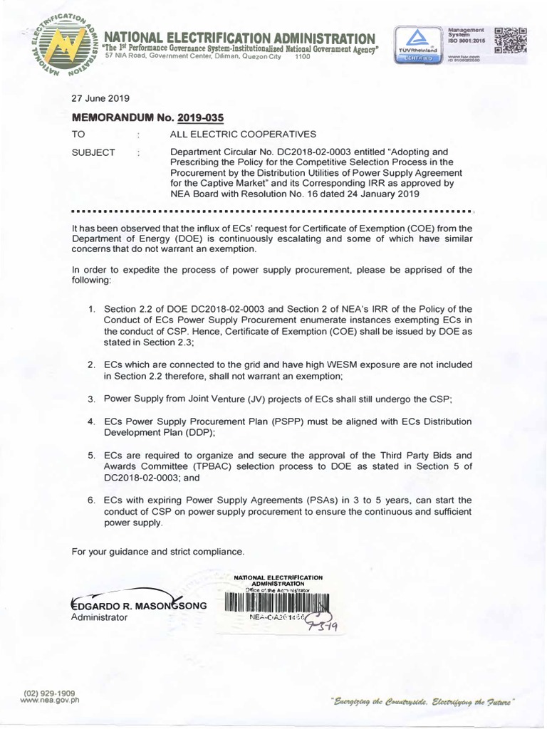 Memo To ECs 2019-035 | PDF | Government