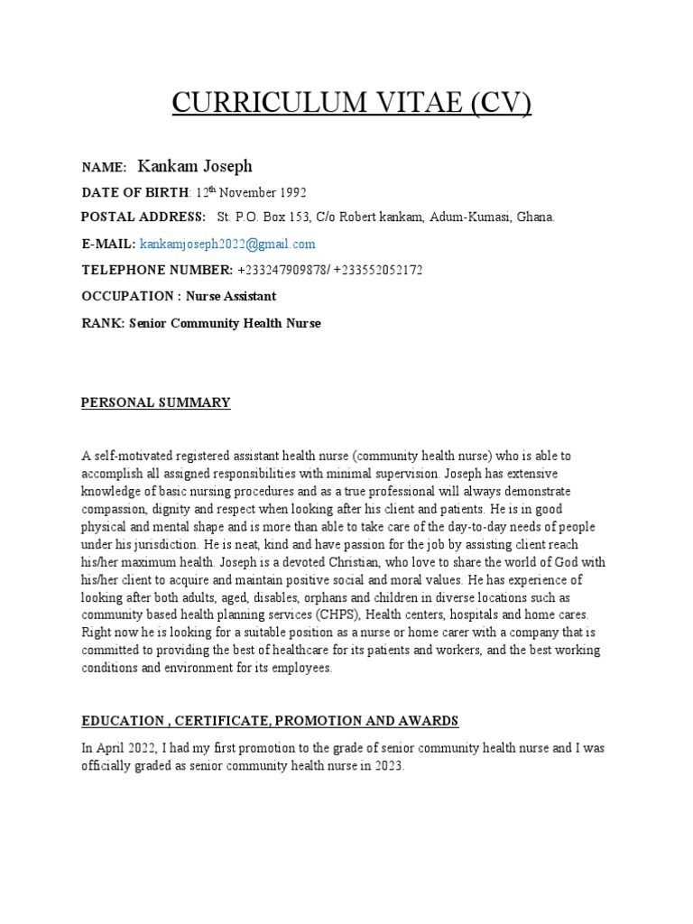 Curriculum Vitae (CV) | PDF | Nursing | Patient