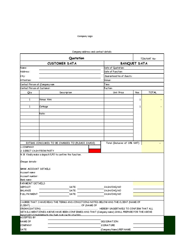 Banquet Quotation Format | PDF