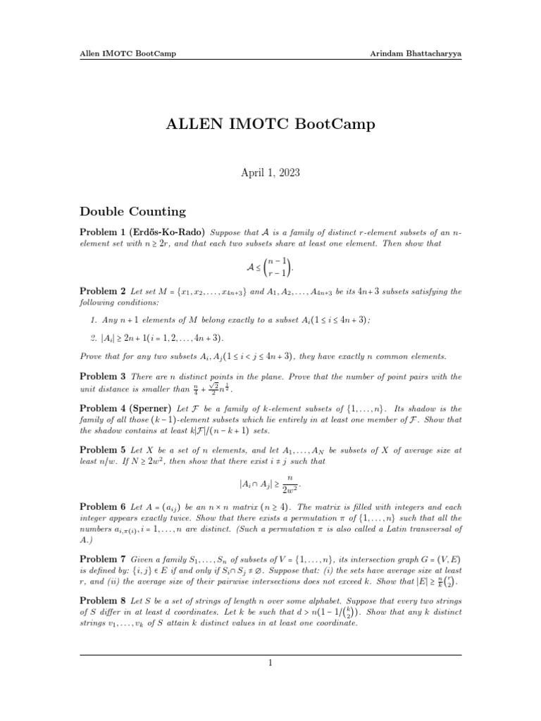 Allen - IMOTC - Camp Day 6 Problem Set | PDF | Vertex (Graph Theory) | Discrete Mathematics