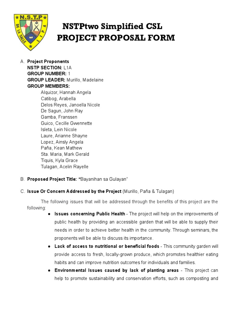 Simplified CSL Project Proposal Group 1 | PDF | Agriculture | Sustainability
