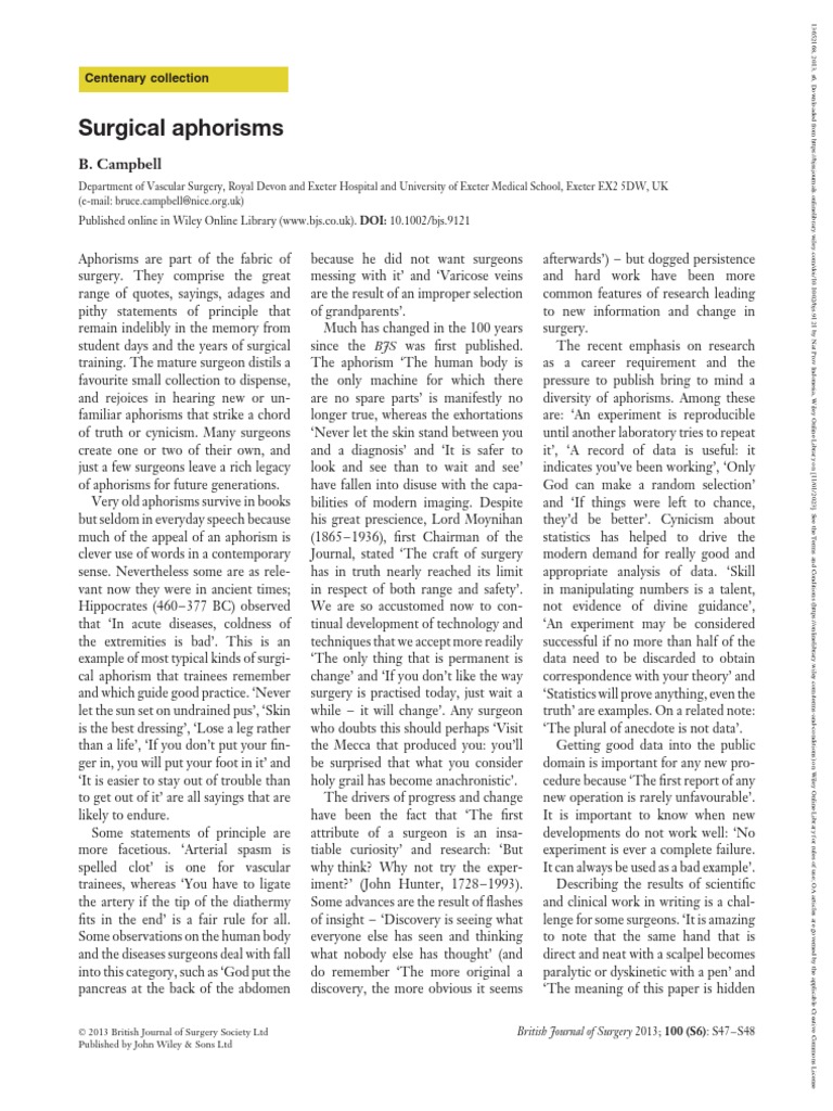 British Journal of Surgery - 2013 - Campbell - Surgical Aphorisms-1 ...