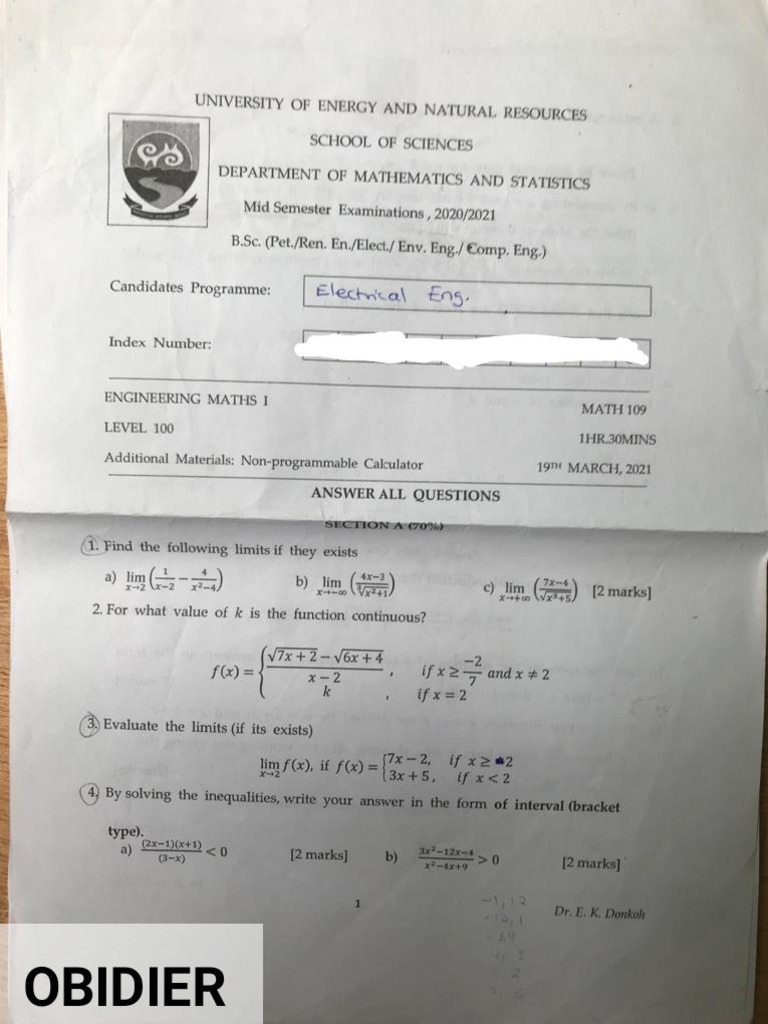 Eng Maths Midsem 2021 | PDF Eng Maths Midsem 2021 | PDF