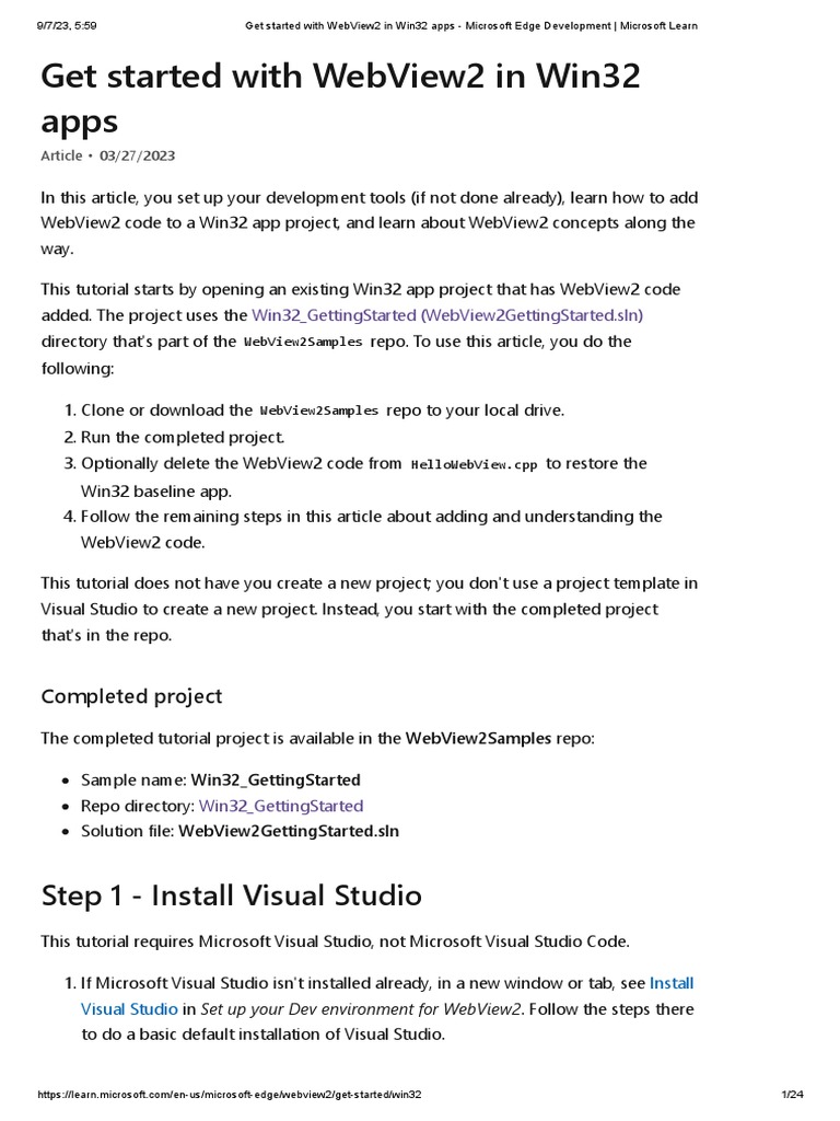 Get Started With WebView2 in Win32 Apps - Microsoft Edge Development - Microsoft Learn | PDF