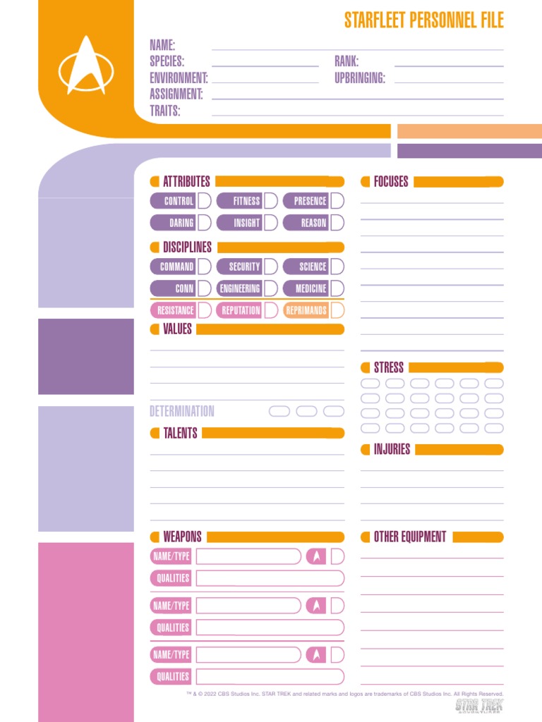 Star Trek Adventures Character Sheet - TNG - Form Fillable Revdec2022 | PDF