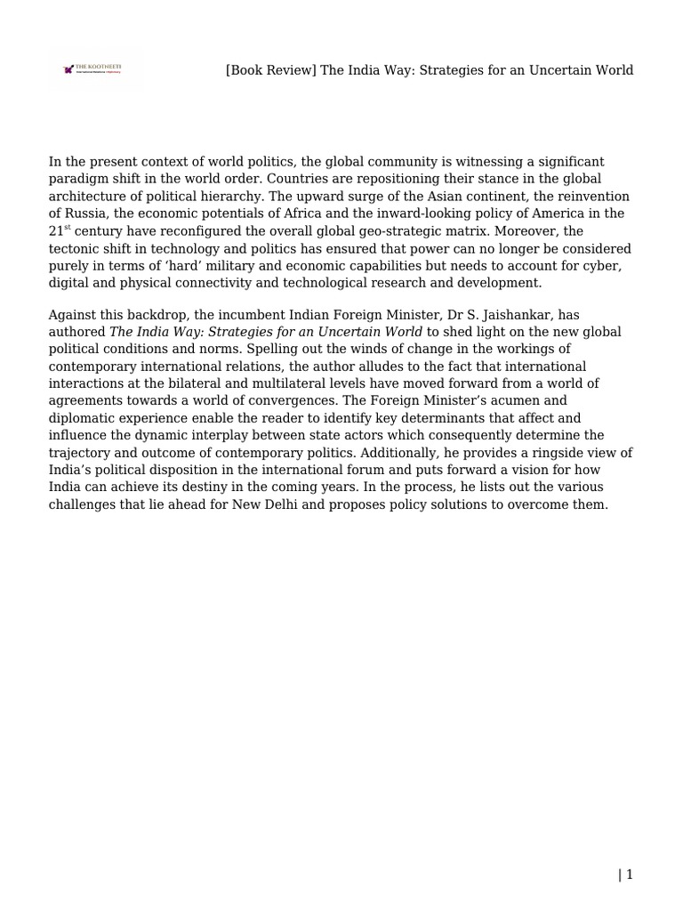 (Book Review) The India Way - Strategies For An Uncertain World | PDF ...