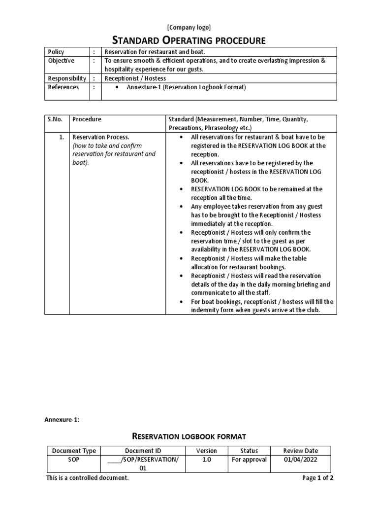SOP - Reservation Policy | PDF | Business