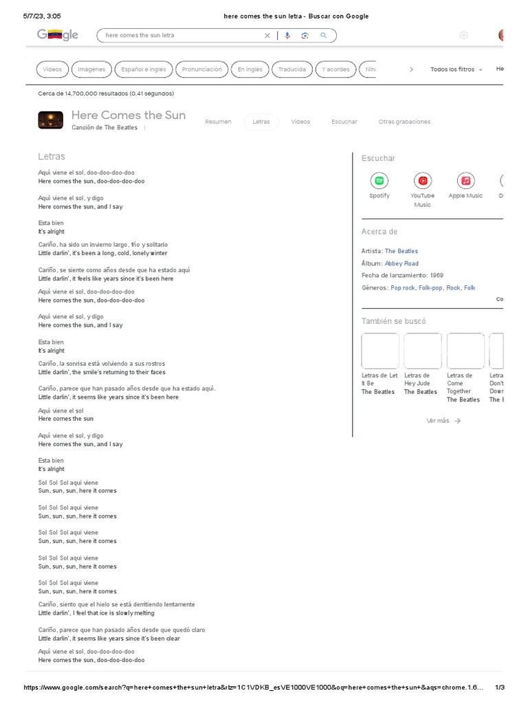 Here Comes The Sun Letra | PDF | Los Beatles | Música grabada