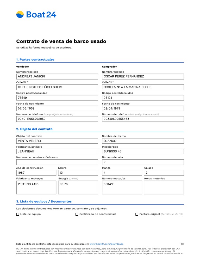 Contrato para Barco Boat24 | PDF