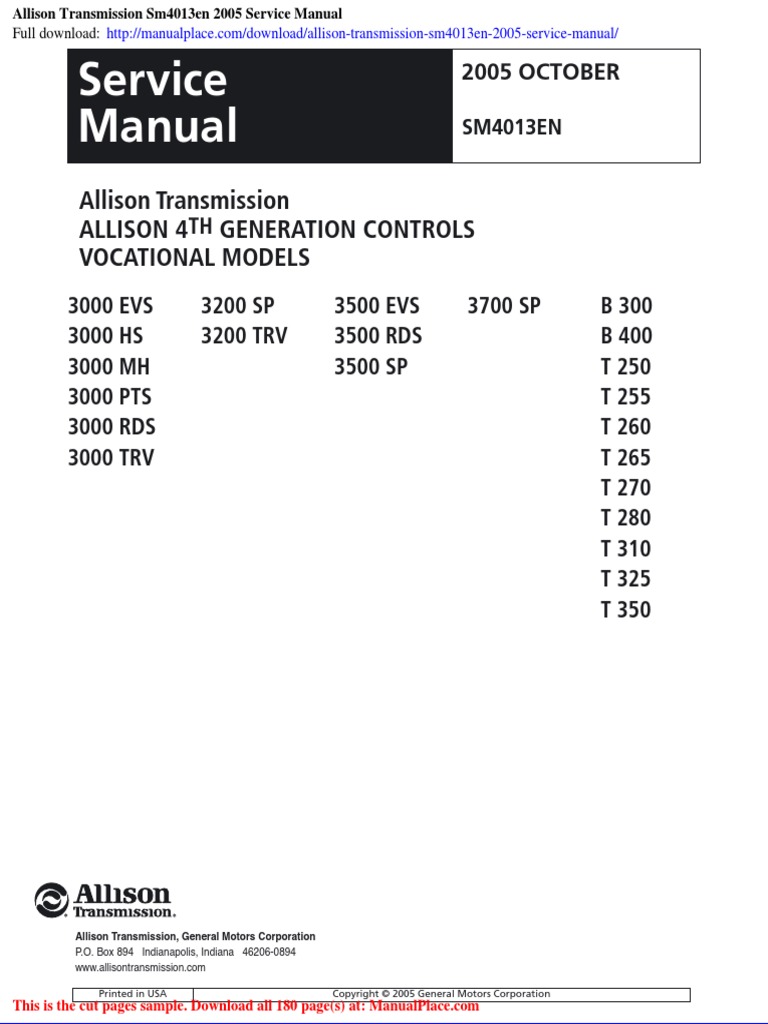 Allison Transmission Sm4013en 2005 Service Manual | PDF | Clutch ...