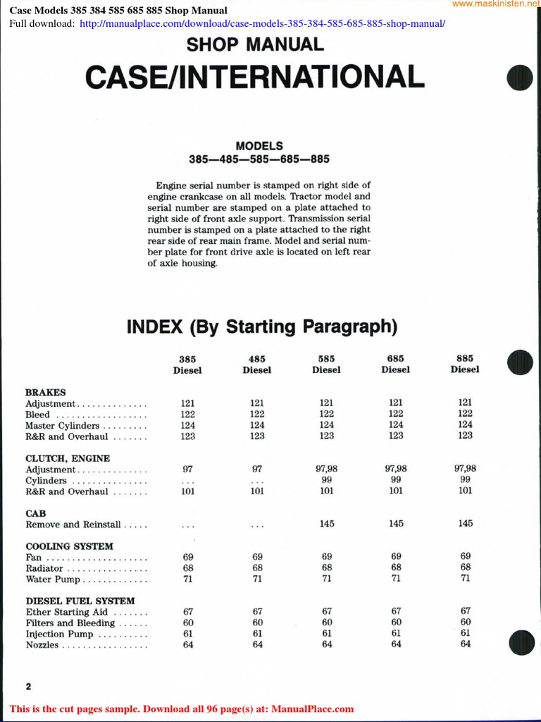 Case Models 385 384 585 685 885 Shop Manual | PDF